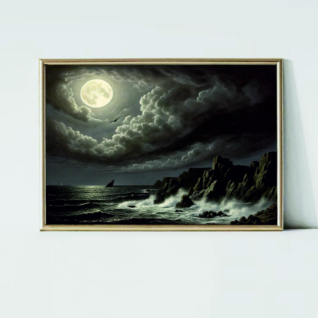 Dramatic Moonlit Cliff Landscape Wall Art - Digital Print - Etsy