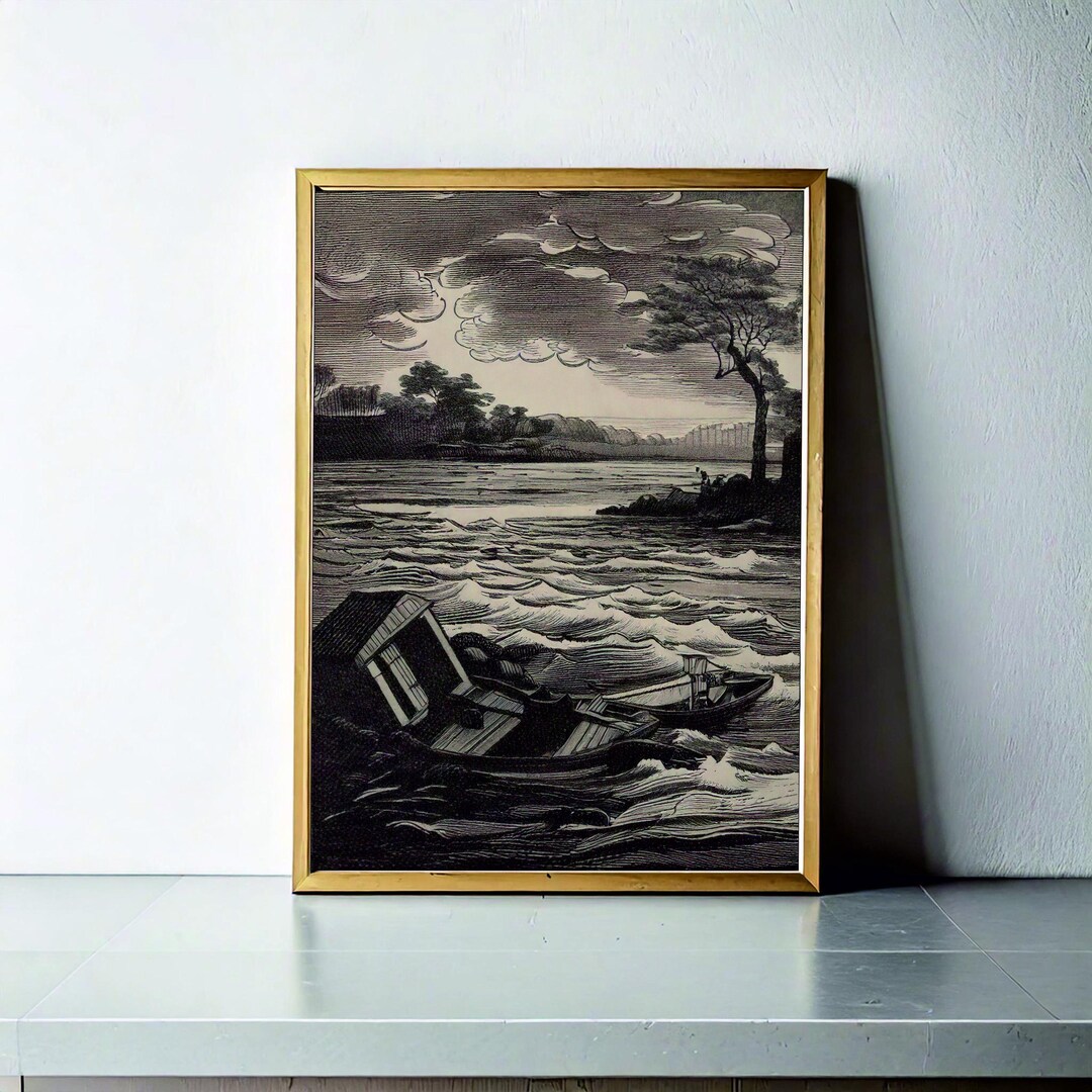 PRINTABLE Stormy Sea Sketch | Vintage Nautical Ocean Art | Dark ...