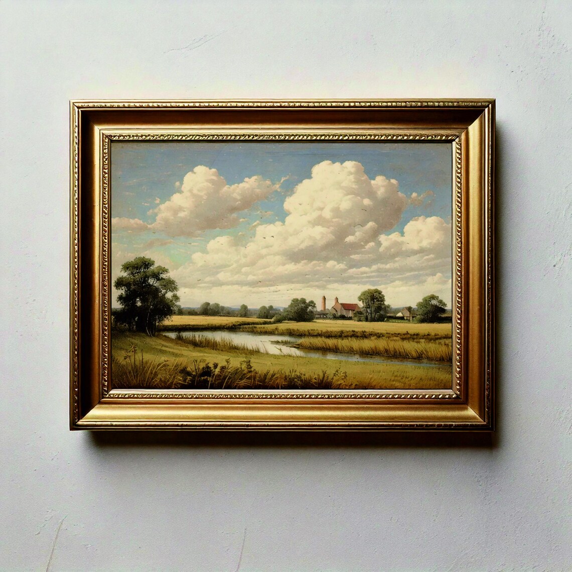 Wall Decor Vintage Countryside Landscape - Rustic Farmhouse and River ...