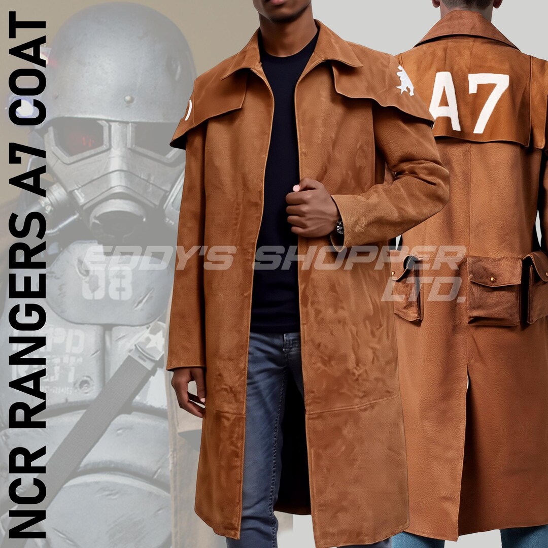 NCR Ranger Trench Coat, Fallout Inspired Brown Leather Jacket, Custom ...