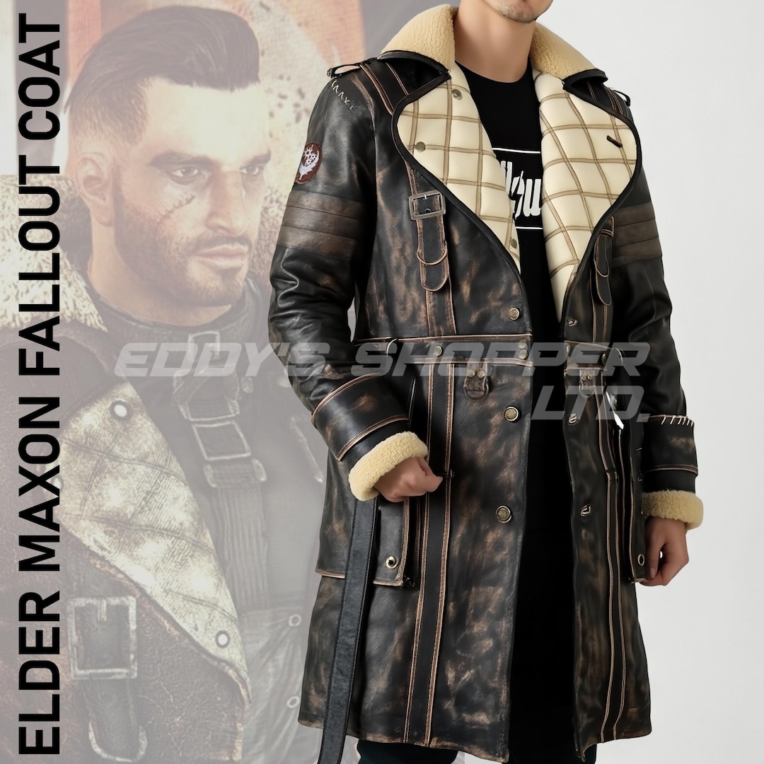 Fallout 4 Elder Maxon Cosplay Trench Coat - Distressed Leather Long ...