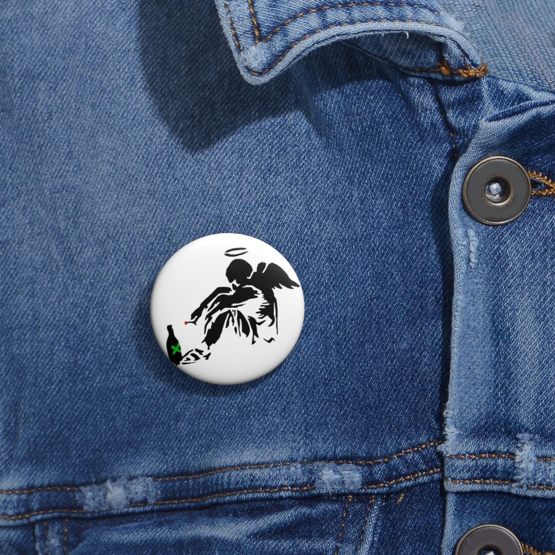Pin Buttons, Banksy Inspired, Fallen Angel Design, Custom Brooches ...