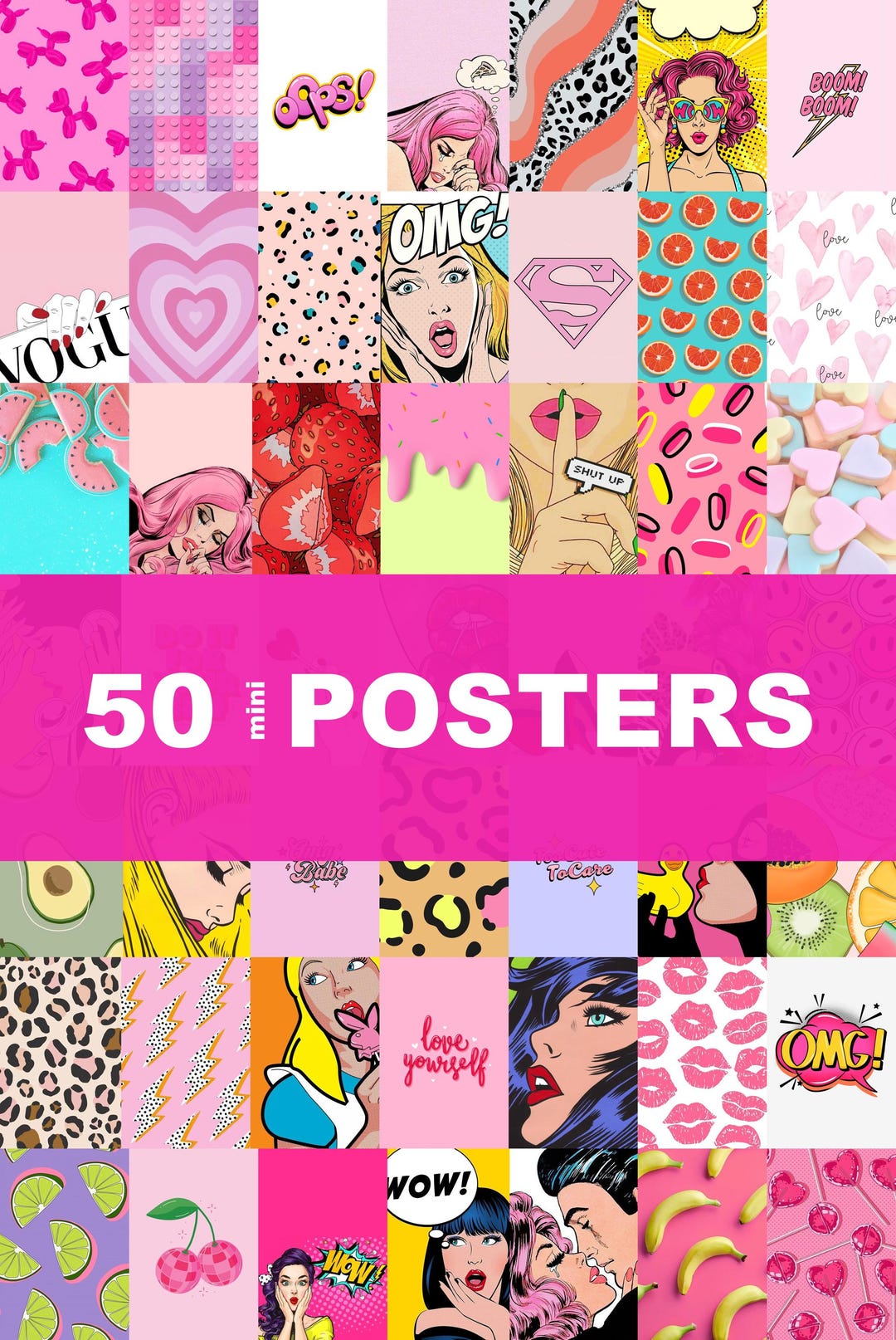 50 Pop Art Mini Posters 10x15 Cm – Colorful Aesthetic Wall Collage Kit ...