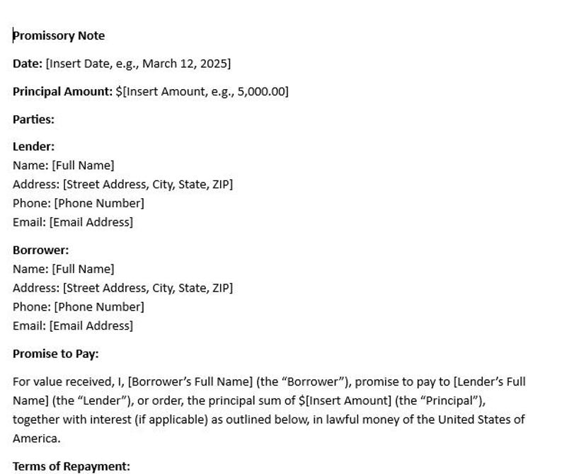 Promissory Note Template - Etsy