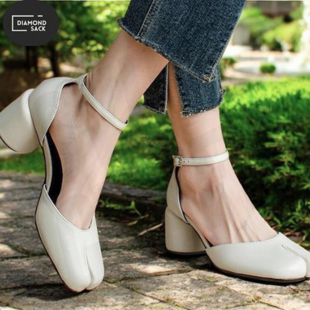 Split Toe Mary Jane Tabi Heels – Leather Round Toe Ankle Strap Sandals ...