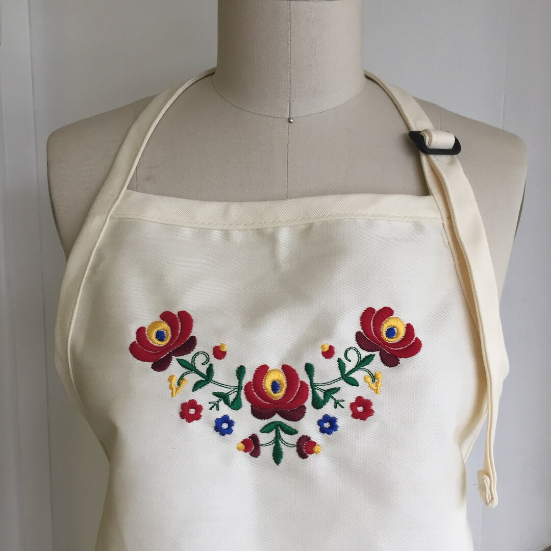 Hungarian Matyo Embroidered Apron in Stock Natural Canvas Adjustable W ...