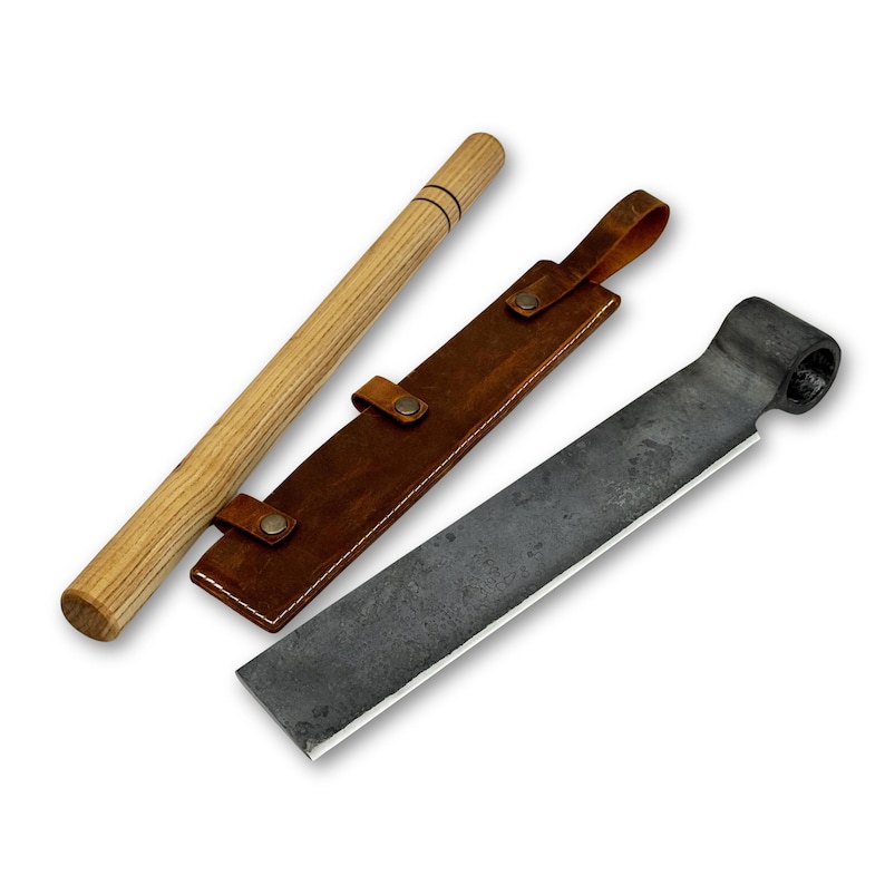 Hand-forged Splitting Froe – Carbon Steel Blade, Ash Handle, Leather ...