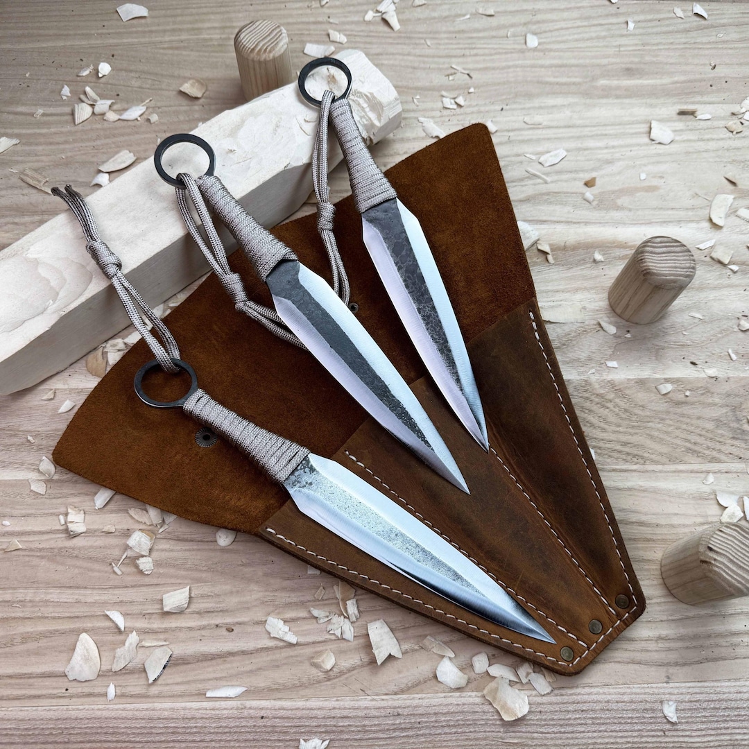 Hand-forged Throwing Knife Set 3-piece – Carbon Steel, Paracord-wrapped ...
