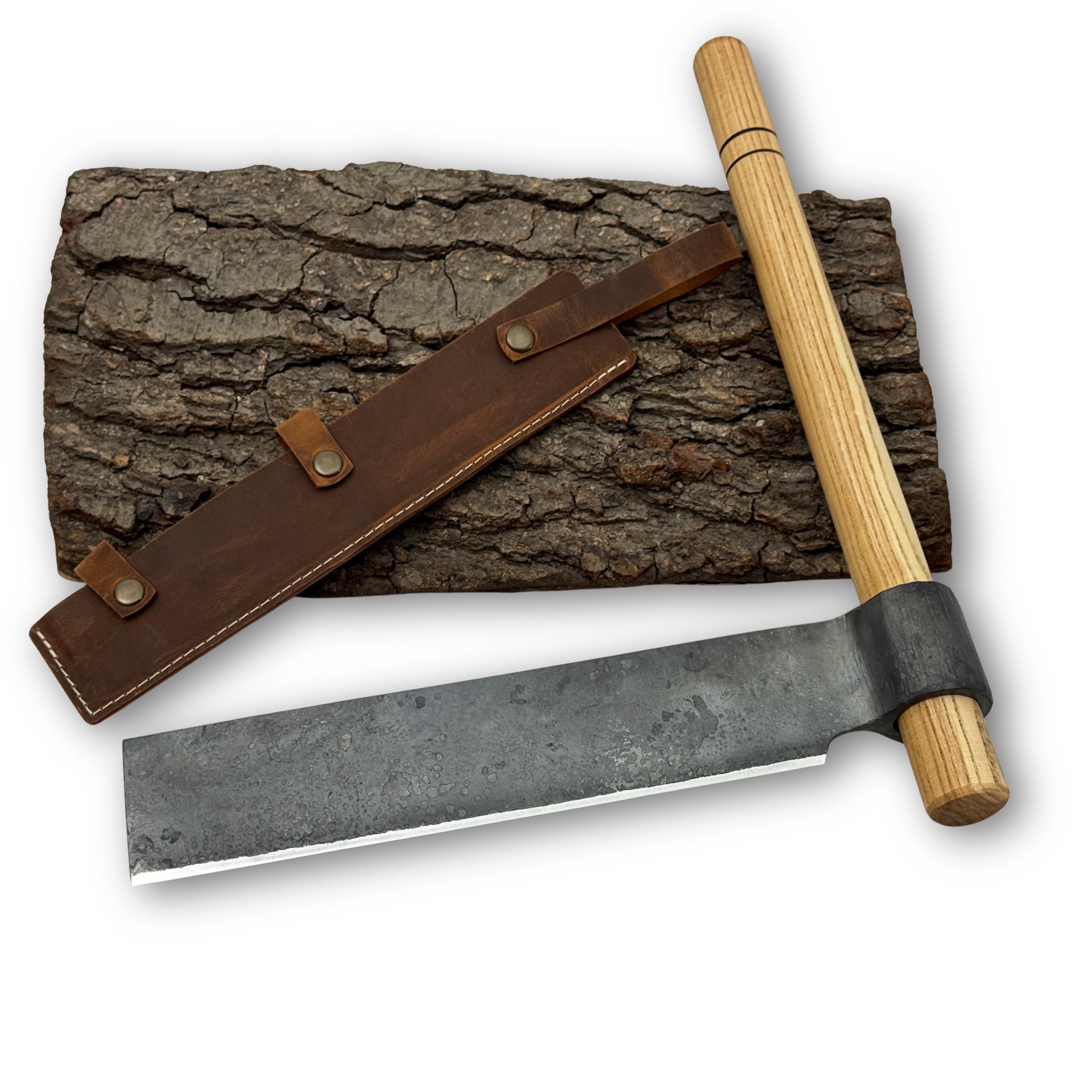 Hand-forged Splitting Froe – Carbon Steel Blade, Ash Handle, Leather ...