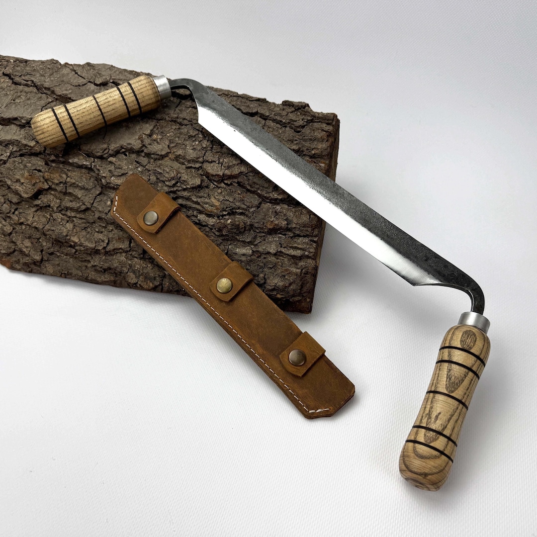 Straight Draw Knife – Hand-forged 52100 Carbon Steel Blade, Ash Handles ...