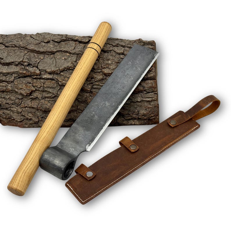 Hand-forged Splitting Froe – Carbon Steel Blade, Ash Handle, Leather ...