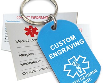 Medical Alert ID Tag Keychain Custom ENGRAVED FREE Plastic | Etsy