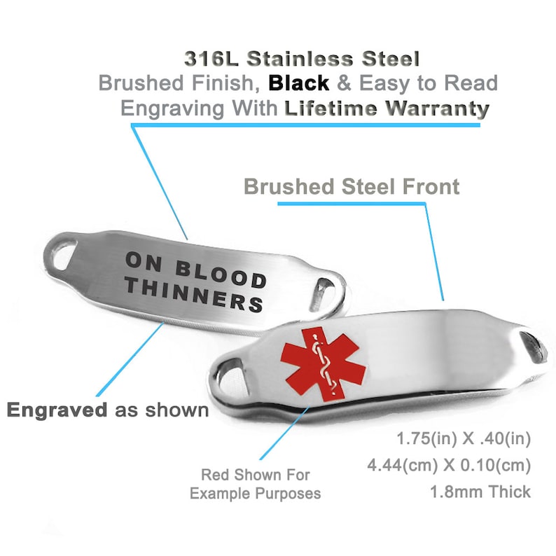 BLOOD THINNERS Medical ID Plate Pre-engraved, for Stylish Medical ...