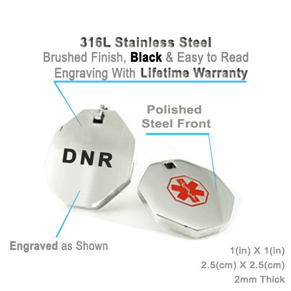 Pre-engraved DNR Medical Alert Necklace, Stainless Steel, P1 - Etsy