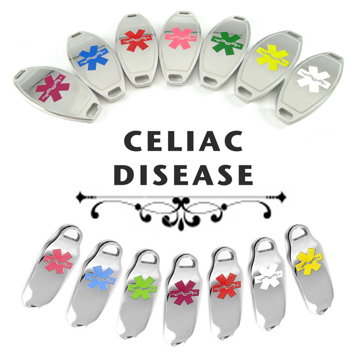 CELIAC DISEASE Medical ID Plate Pre-engraved, for Stylish Beaded ...