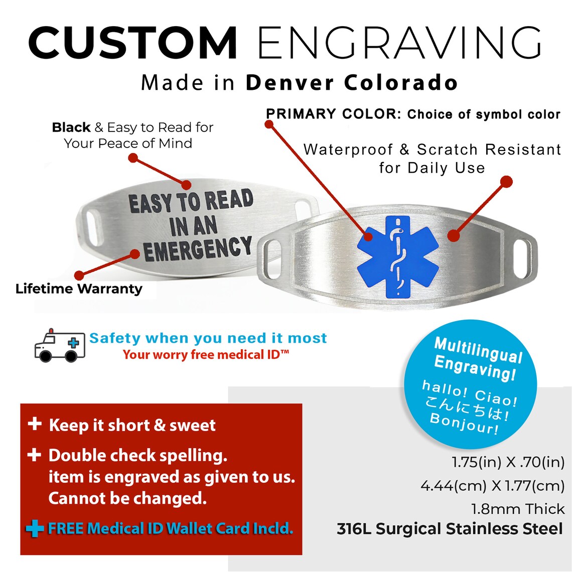 Custom Medical ID Bracelet Women With Free Engraving 316L | Etsy