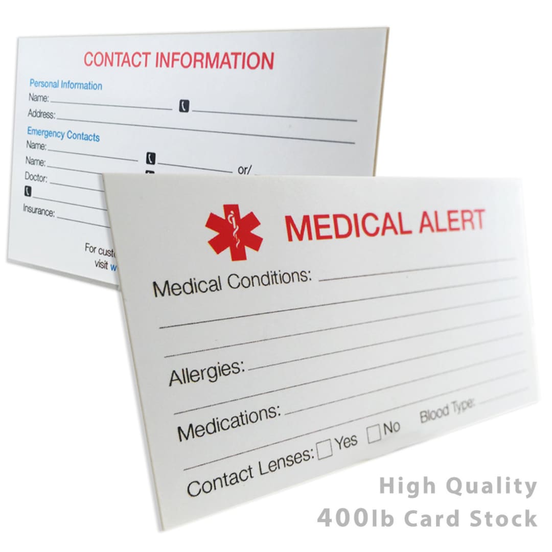 Medical Alert Identification Card, Thick 400lb Card Stock - MYIDCARD - Etsy
