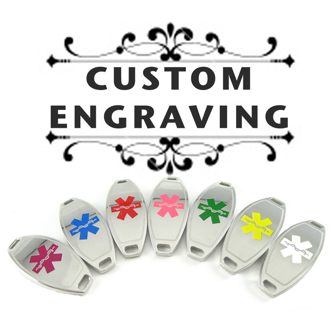 Medical ID Plate Med Tag for Beaded Designer Bracelets, ENGRAVED FREE ...