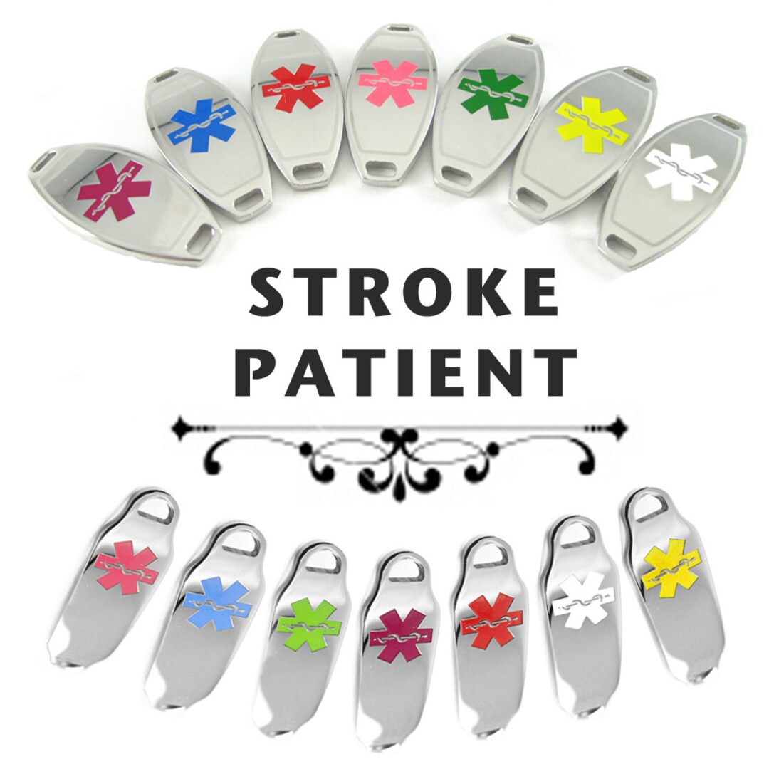 STROKE PATIENT Medical ID Plate Pre-engraved, for Stylish Beaded ...