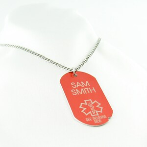 Medical Alert ID Dog Tag, Custom ENGRAVED FREE, Red Aluminum - PDA1C - Etsy