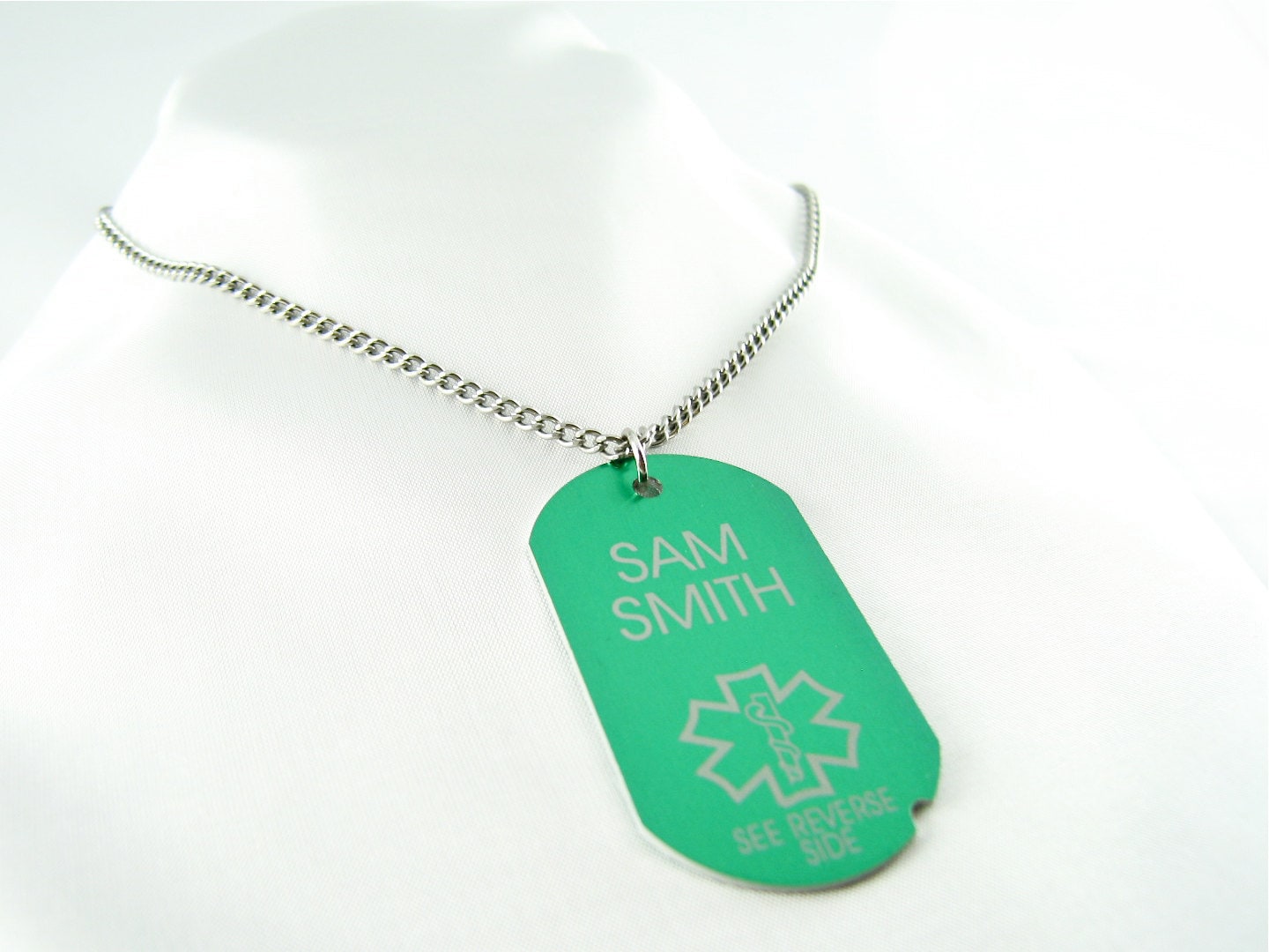 Aluminum Medical Alert ID Dog Tag Green Custom ENGRAVED - Etsy
