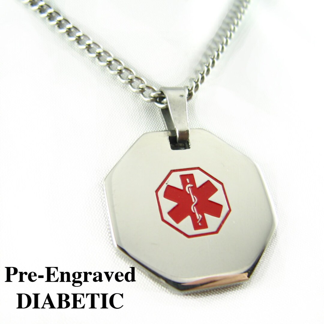 Pre-engraved DIABETIC Medical Alert Necklace, Stainless Steel, P1 - Etsy