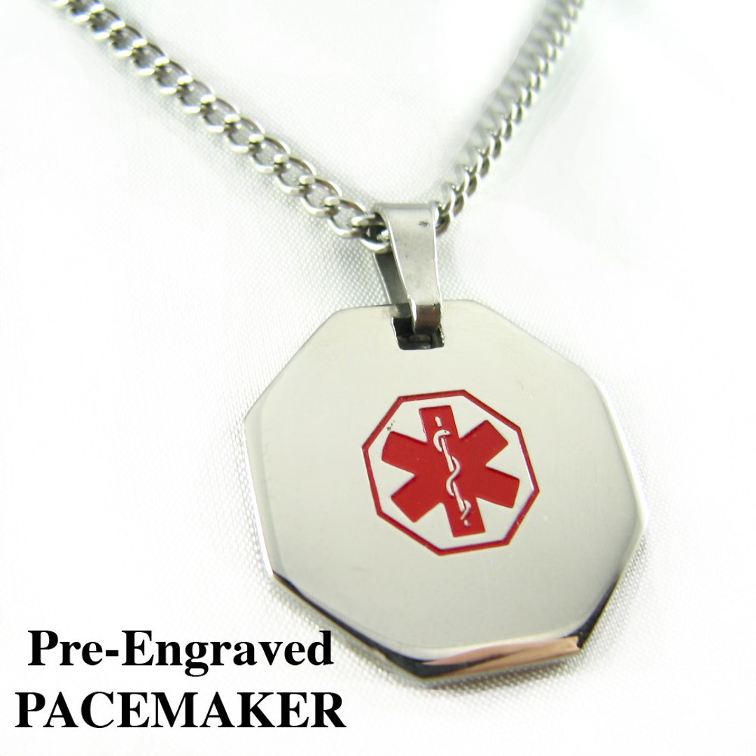 Pre-engraved PACEMAKER Medical Alert Necklace, Stainless Steel, P1 - Etsy