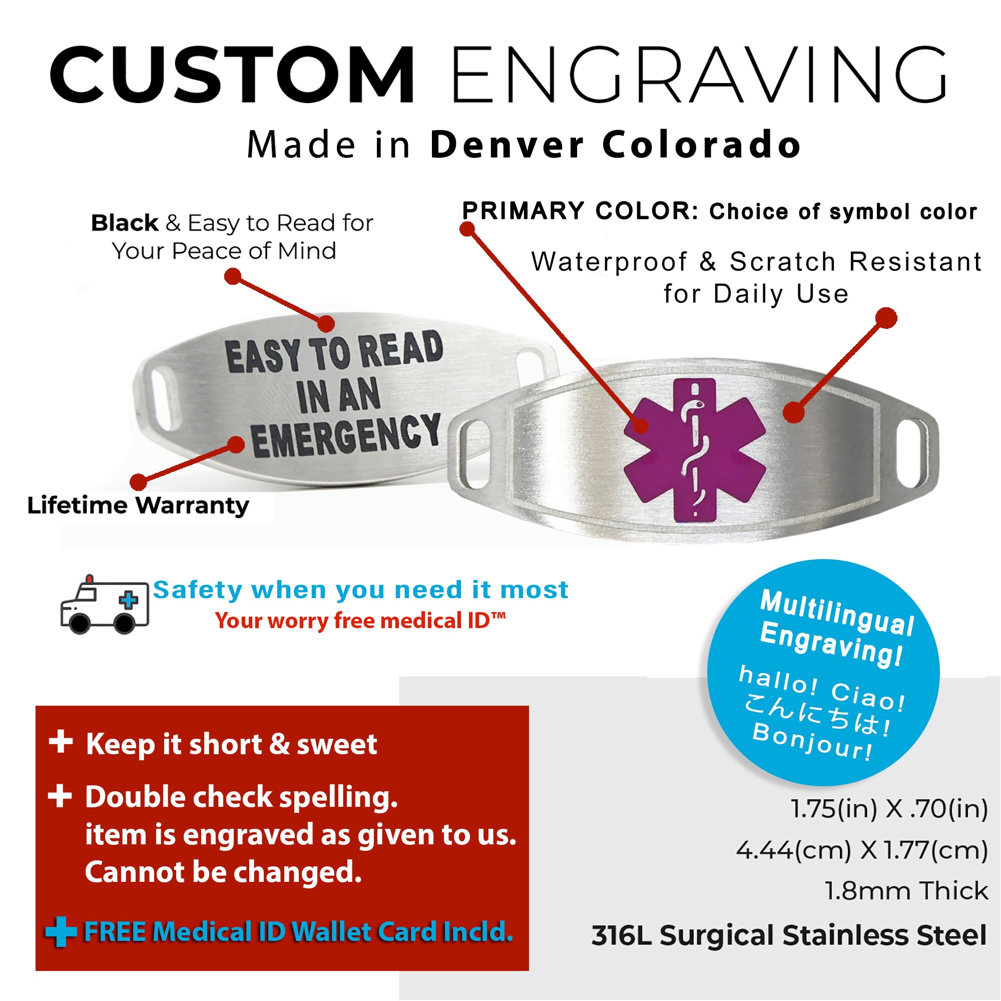 Purple Medical ID Plaque for Beaded Bracelets ENGRAVED FREE - Etsy