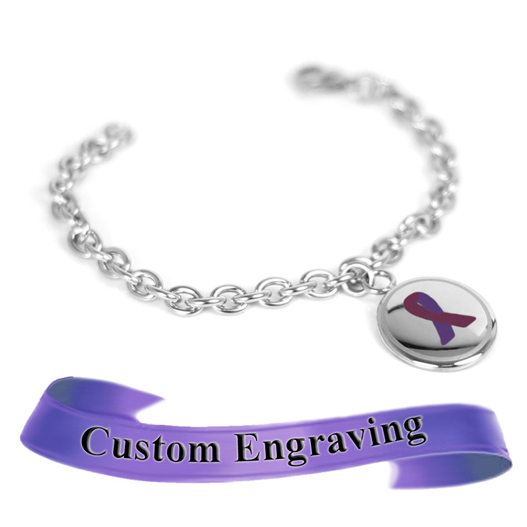 Purple Awareness Ribbon Bracelet, Engraved, XS Steel Mini O-link Chain ...