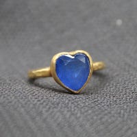 Red Heart Gem Ring, Gold Plated 925 Sterling Silver, Ruby Red Signet ...