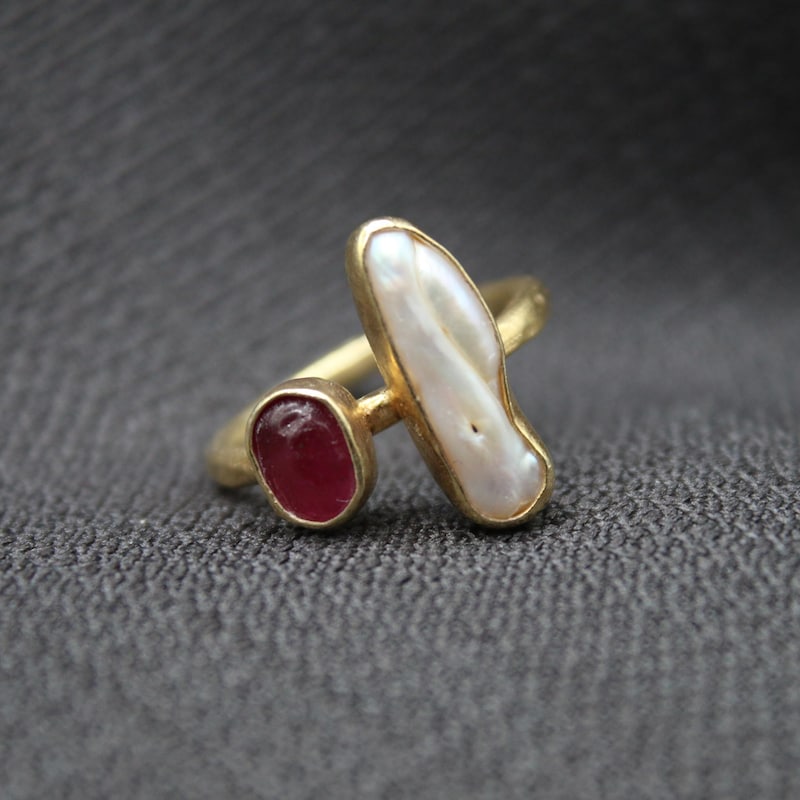 Ruby With Pearls Rings - Etsy