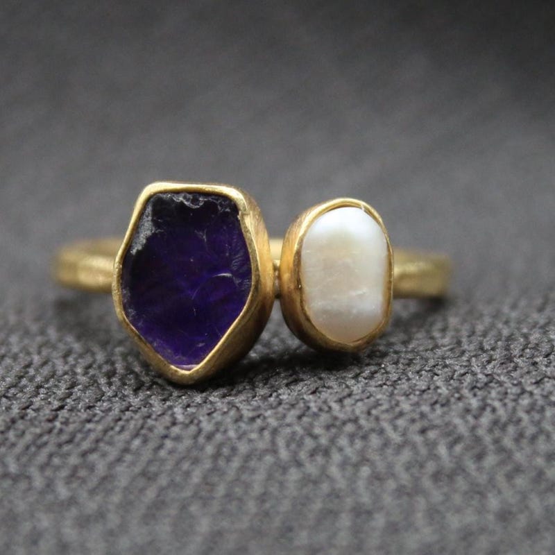 Amethyst Pearl Ring - Etsy