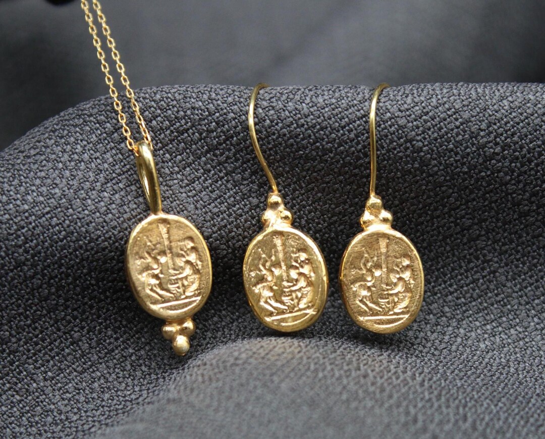 Ancient Coin Jewelry Set, Handmade 925 Sterling Silver Gold Earrings ...