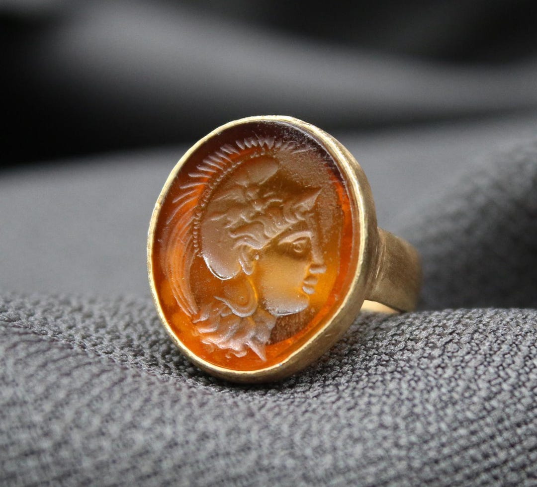 Julius Caesar Ring, Handmade Intaglio Glass 925 Sterling Silver, Roman ...