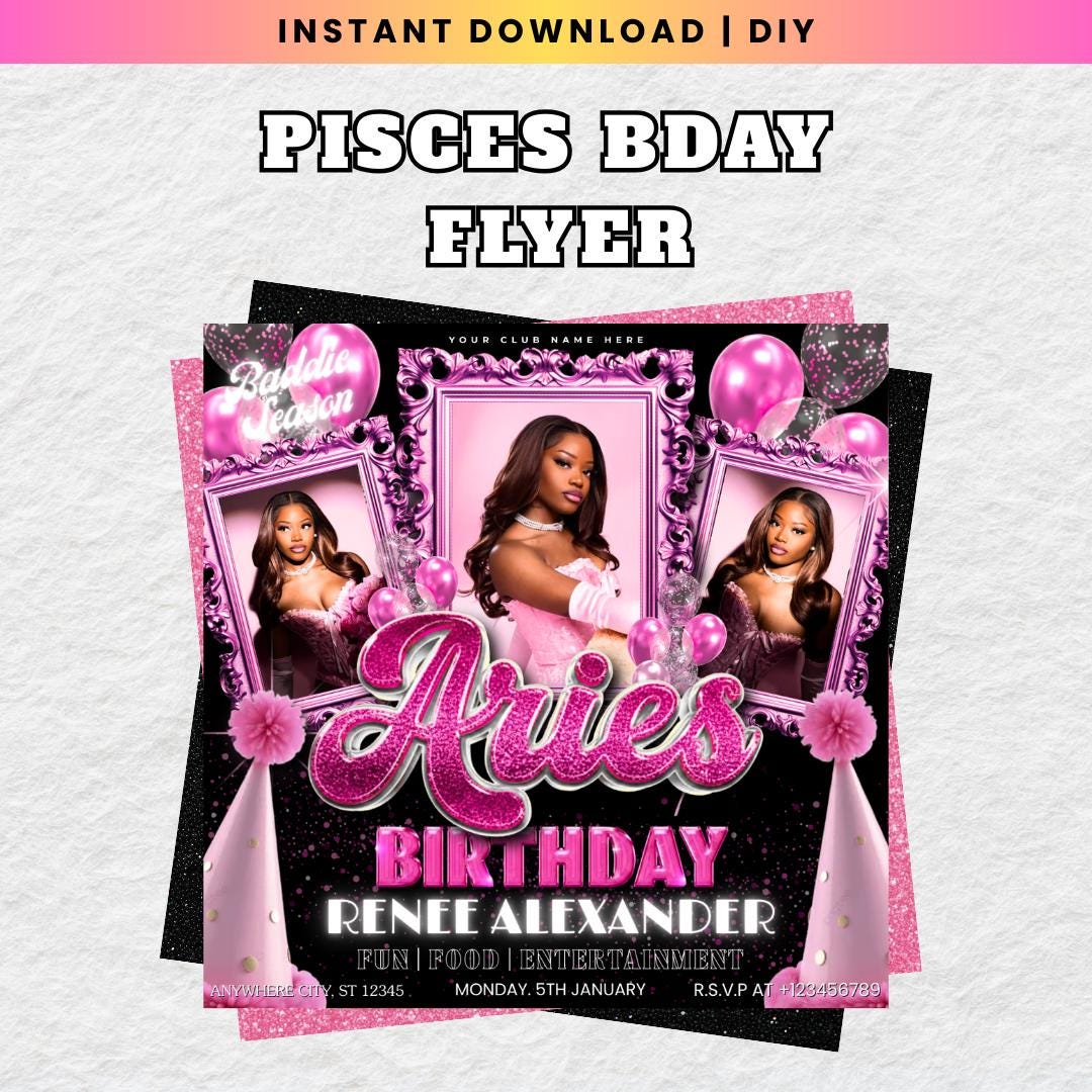 Aries Birthday Party Flyer Template, Pink Theme (canva Editable ...