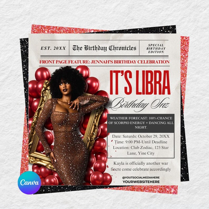 Libra Birthday Flyer Template, Customizable Canva (digital Download) - Etsy