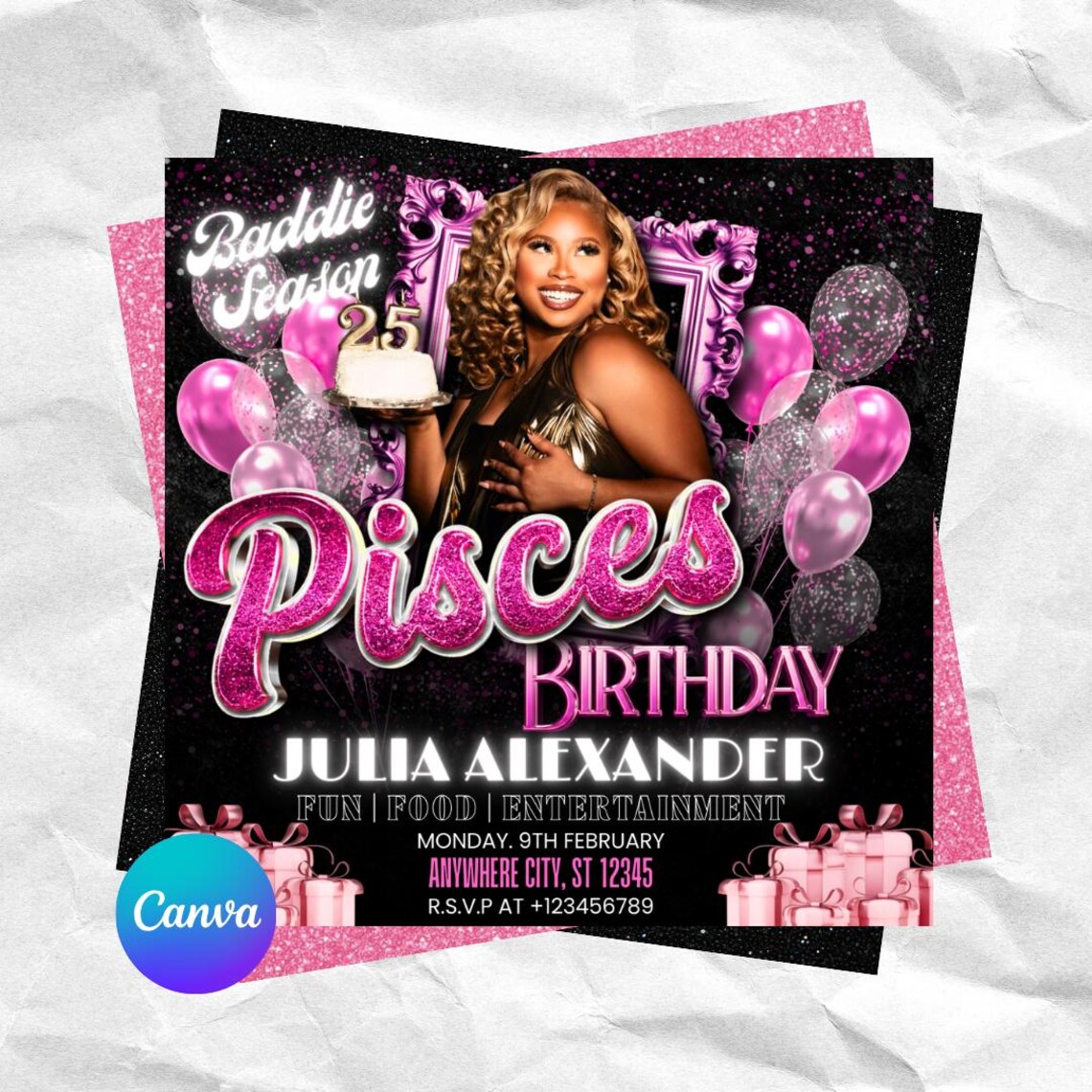 Pisces Birthday Bash Flyer, Editable Canva Template - Etsy