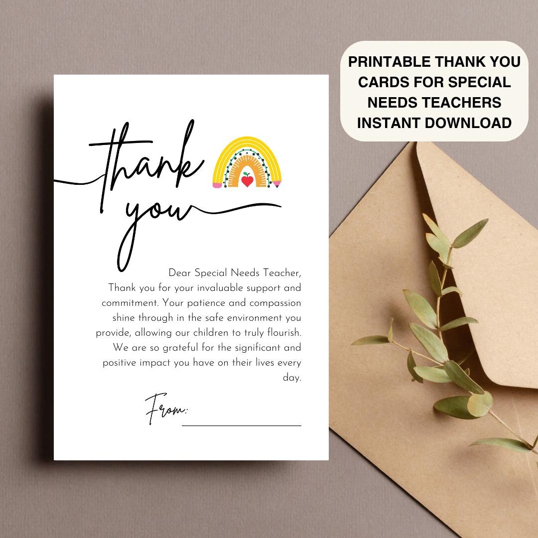 Printable Thank You Card for Special Needs Teacher | SPED, Autism, ADHD ...
