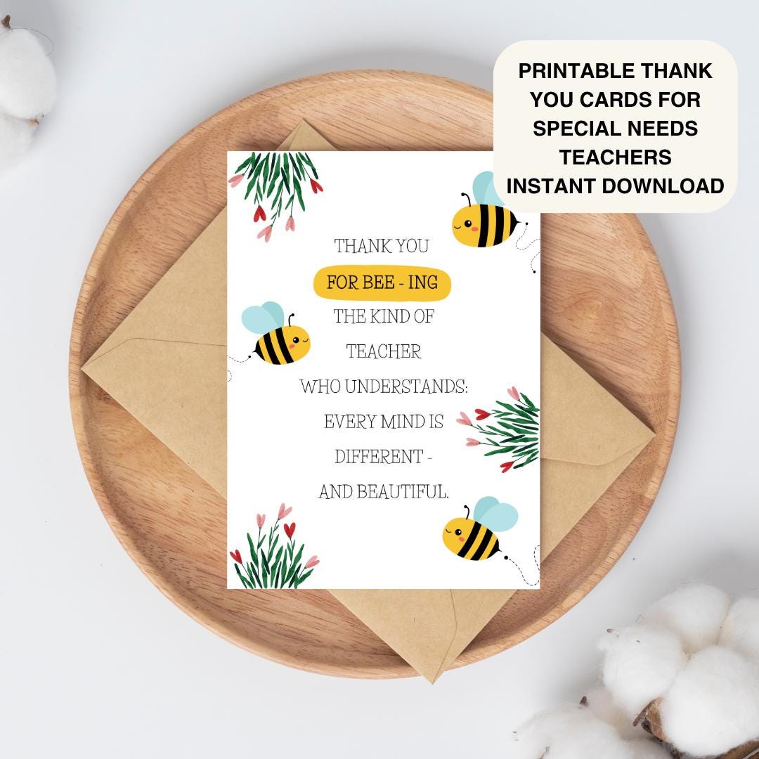 Printable Thank You Card for SPED Teachers & Caregivers – Autism ADHD ...