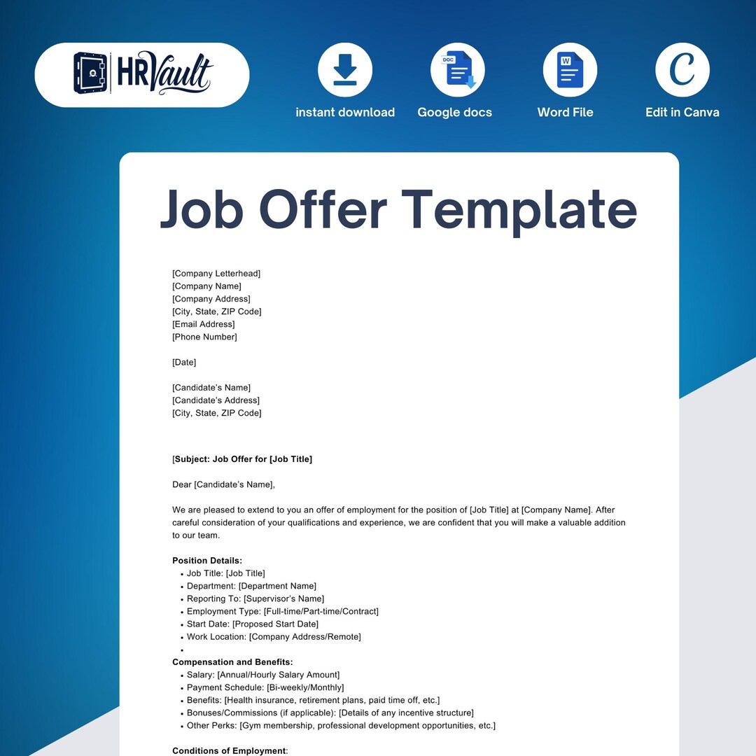 Job Offer Letter Template | Editable MS Word Professional Job Offer ...