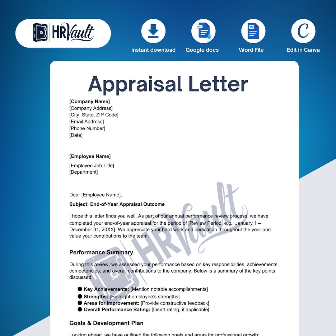 Annual Performance Review Outcome Letter Template | Editable Employee ...