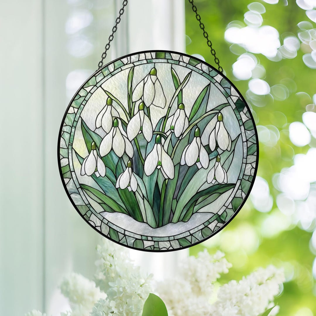 Snowdrop Flower Stained Glass Suncatcher, Window Hanging Decor ...