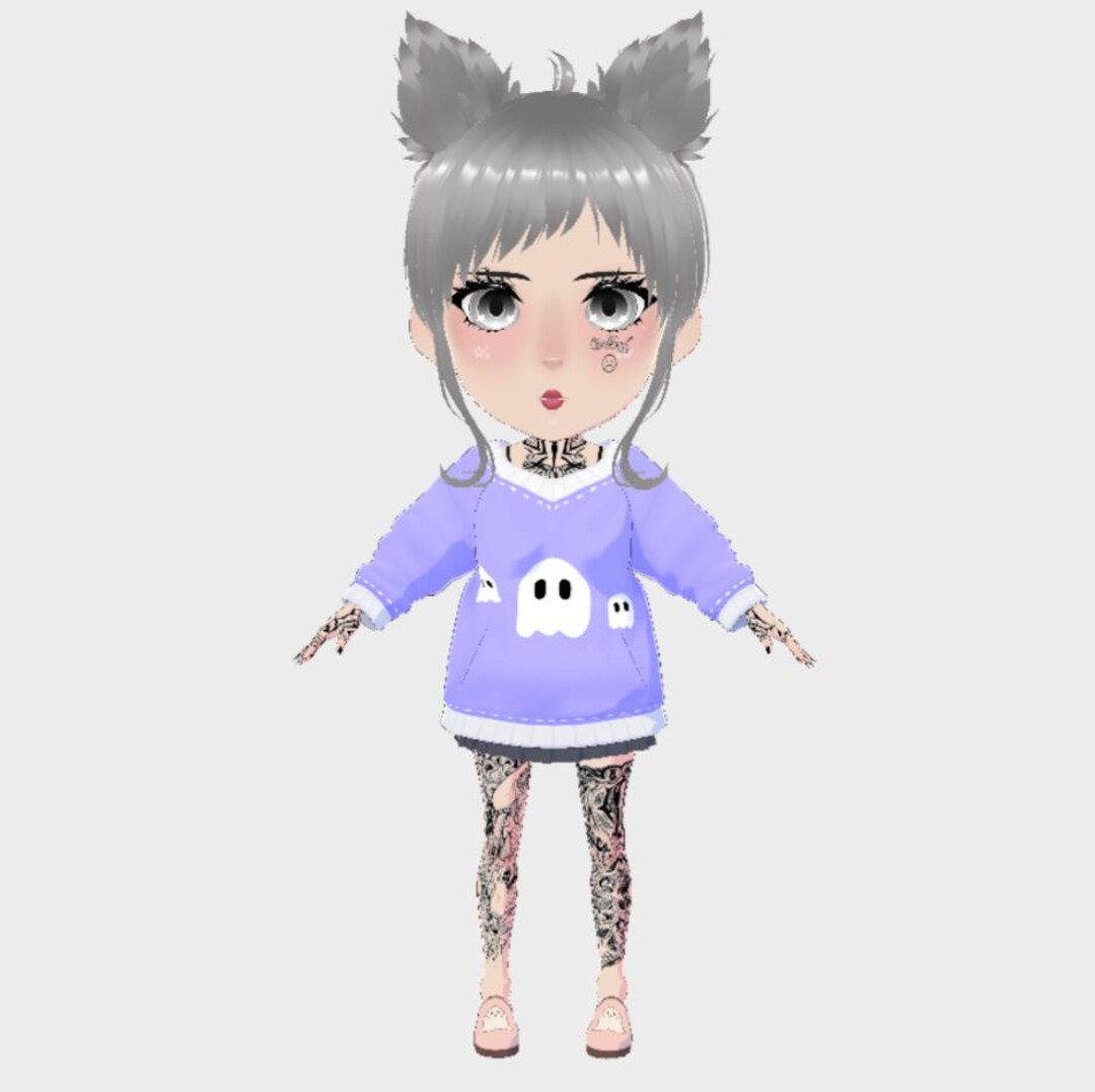 Premade 3D Chibi Vtuber Model; Tattooed Cat Girl (pale Skin) (VRM File ...