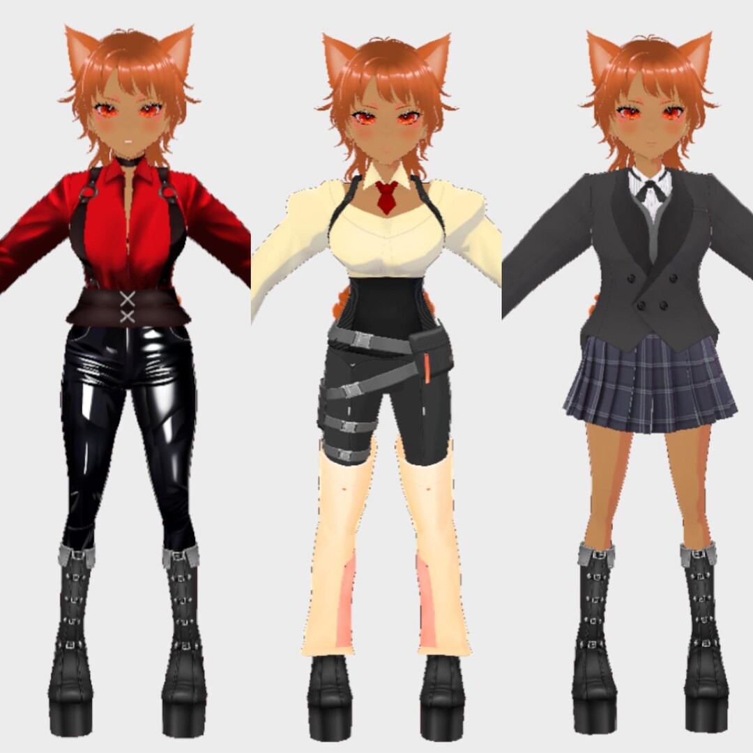 Premade 3D Vtuber Model; Fox (medium Skin Tone) (VRM Files) (3 Outfits ...