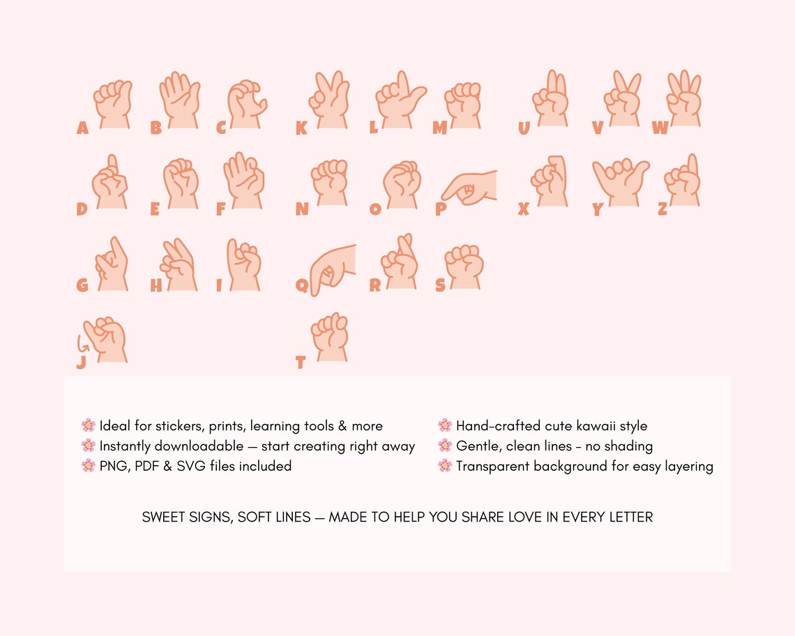 Kawaii ASL Alphabet Clipart – Cute Sign Language Letters | Printable ...