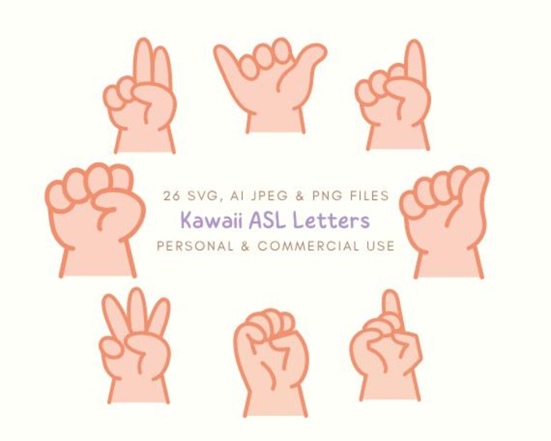 Kawaii ASL Alphabet Clipart – Cute Sign Language Letters | Printable ...