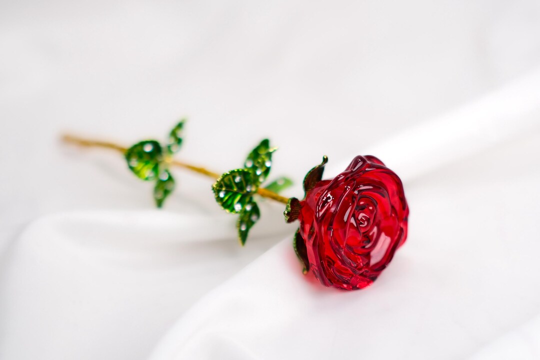 Red Crystal Glass Rose, Art Sculpture Glass, Glass Flower, Spring ...