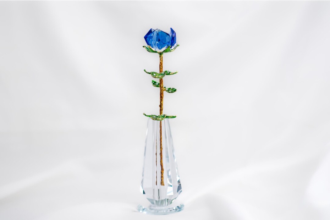 Blue Crystal Glass Rose, Art Sculpture Glass, Glass Flower, Spring ...