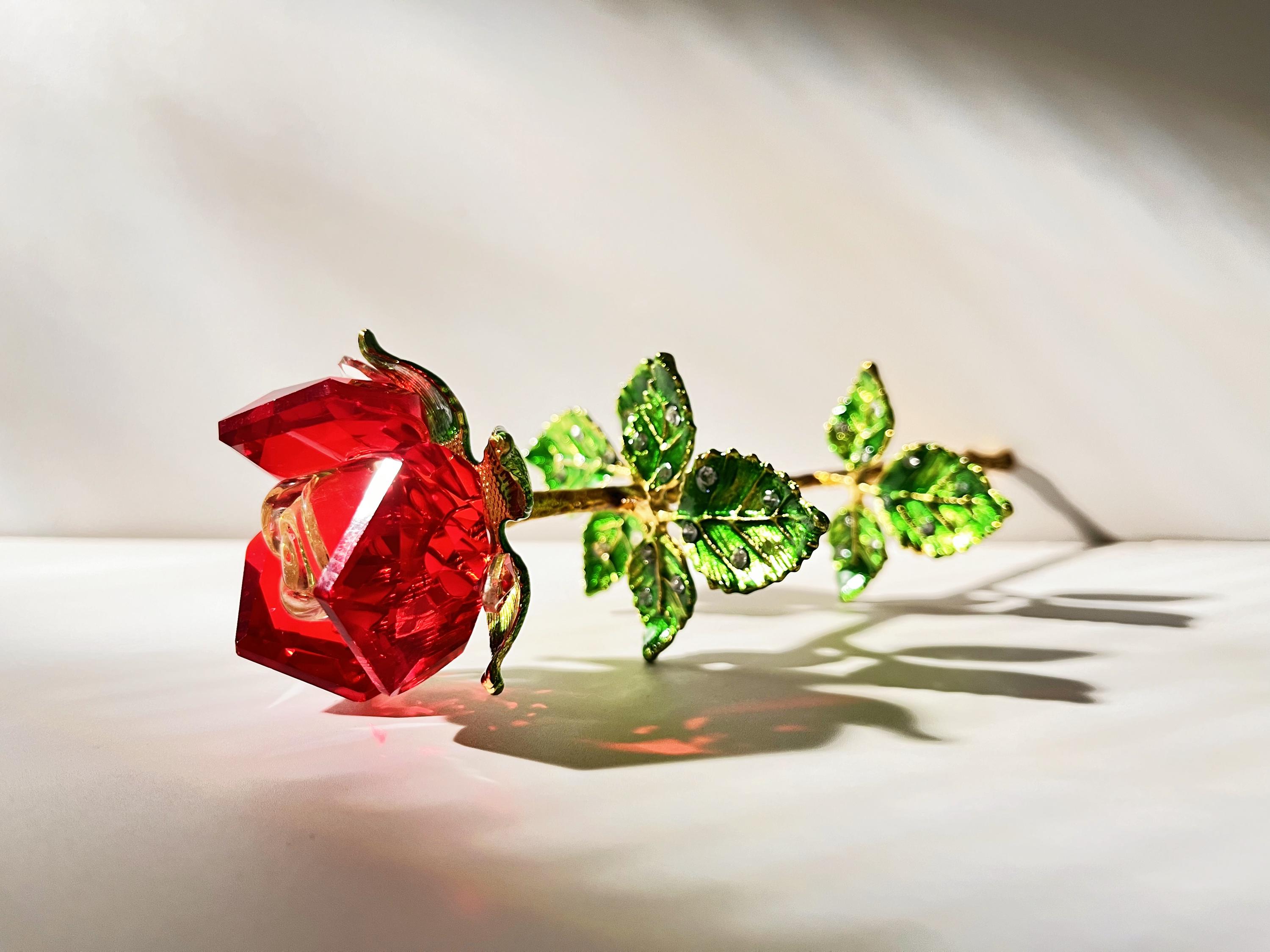 Red Crystal Glass Rose, Art Sculpture Glass, Glass Flower, Spring ...