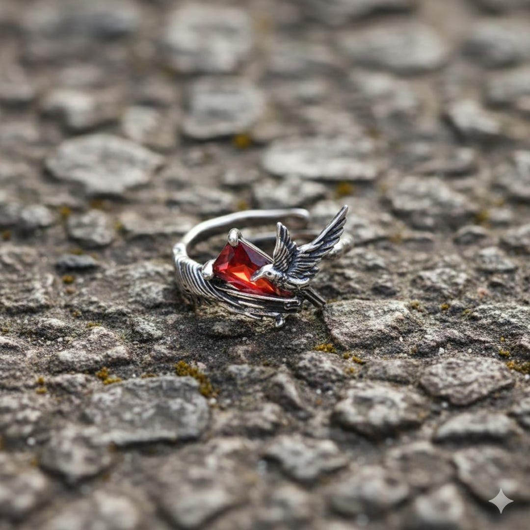 Gothic Crow Ring, Red Gem Raven Ring, Witchy Halloween Jewelry ...